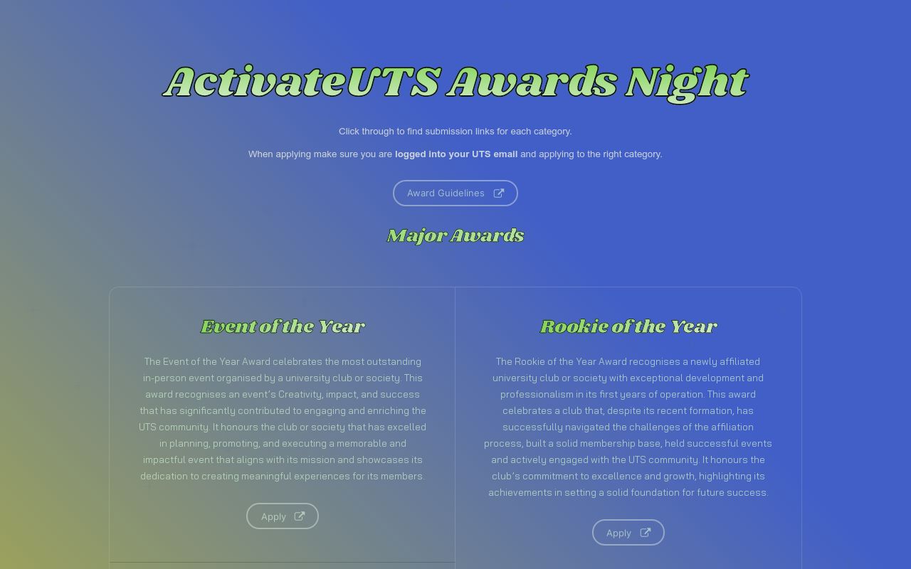 ActivateUTS Awards Nomination Submission Links 2024
